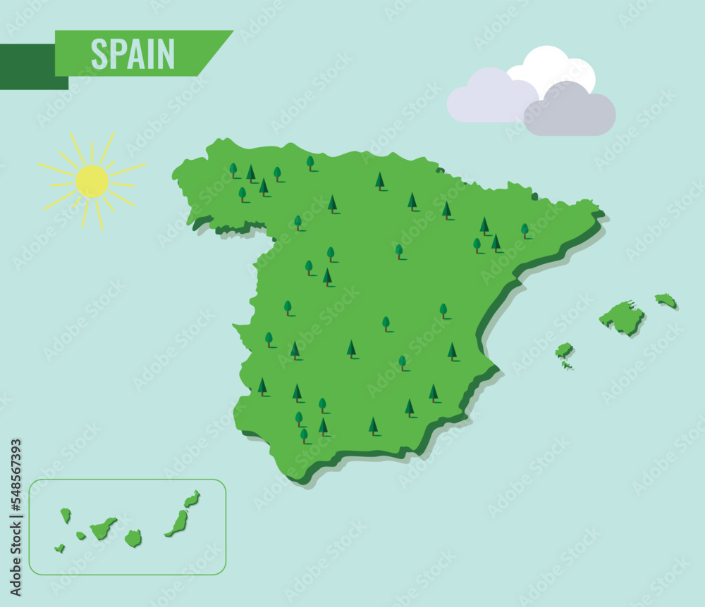 Green Spain Political Map With Vegetation Stock Vector | Adobe Stock