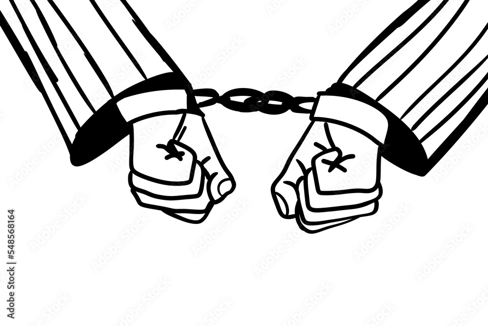 drawing of male hands in handcuffs on a white background Stock ...