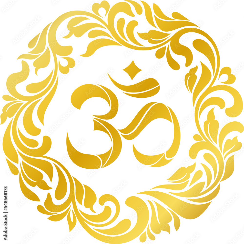 Om symbol Yoga or Pranava of floral wreaths – frame isolated on white ...
