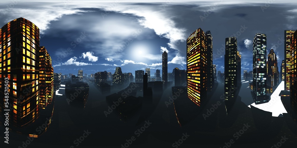 Evening city. HDRI . equidistant projection. Spherical panorama ...