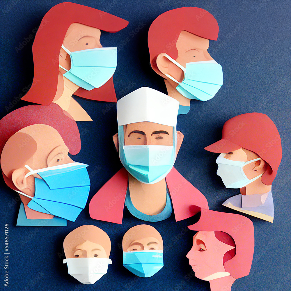 Papercut illustration of people wearing surgical masks. Stock ...