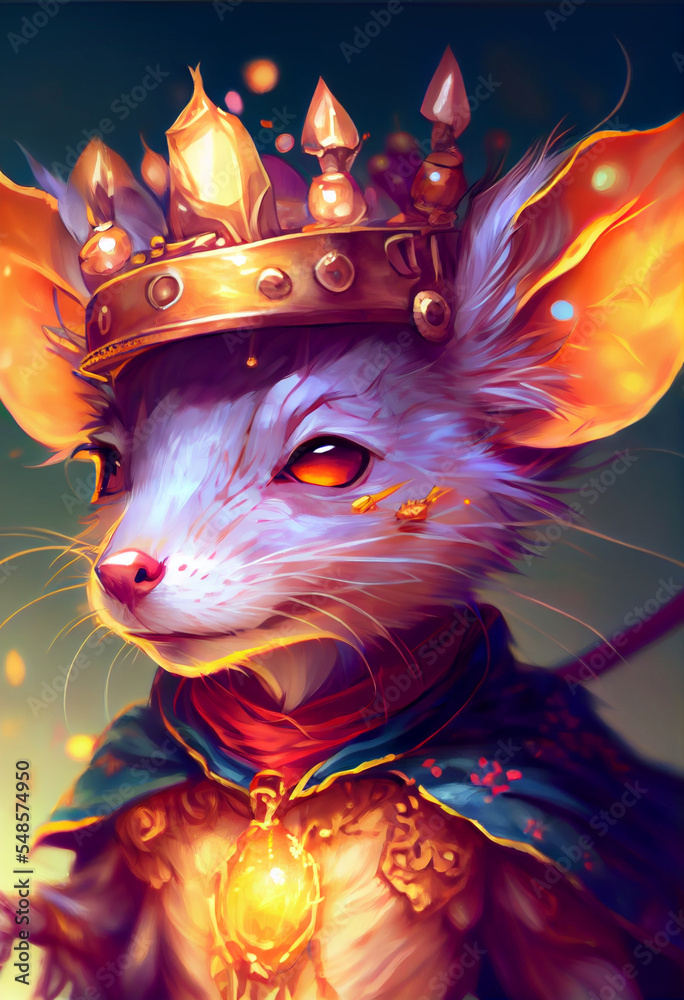 sad king mouse in his kingly robe and cown on his head with a golden ...