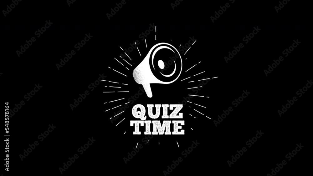 quiz time megaphone - hand drawn badge animation.vintage sun rays ...