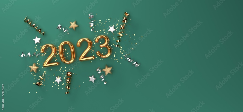 2023 New Year celebration theme with confetti and stars - 3D render ...