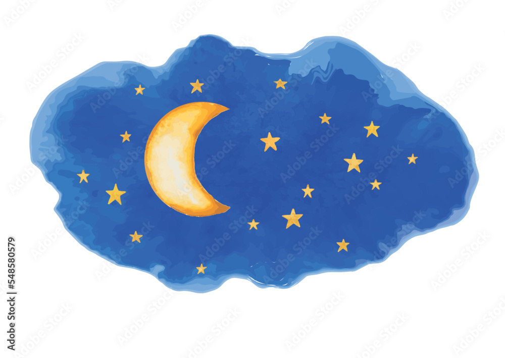 Cute Night Moon Stars Watercolor. Night Sky with Lot of Shiny Stars ...