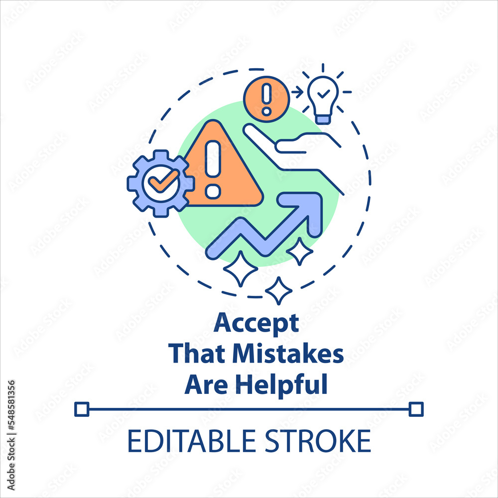 Accept mistakes value concept icon. Overcoming impostor syndrome tip ...