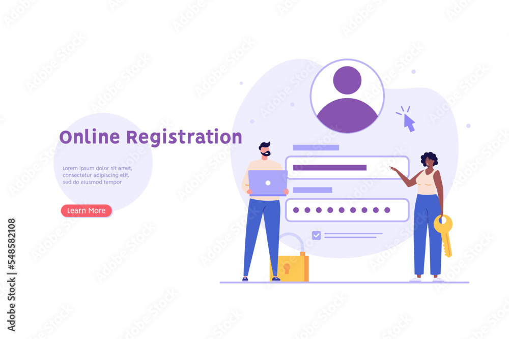 Concept of online registration, sign up, user interface. Registration ...