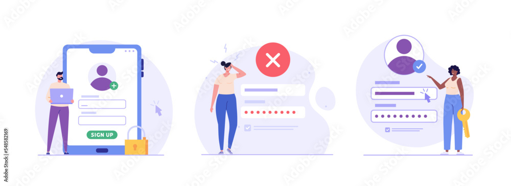 Concept of online registration, sign up, forgot password. Registration ...