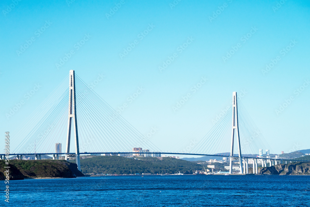 Russky or Russian Bridge is cable-stayed bridge, Vladivostok, Primorsky ...