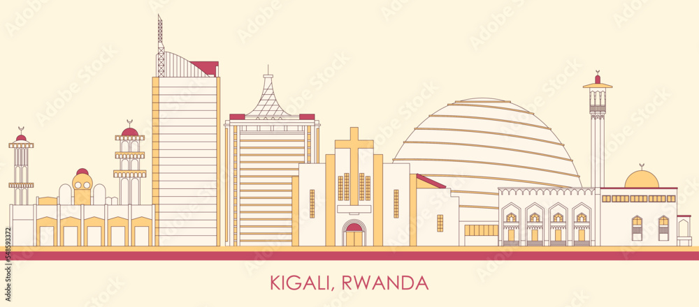 Cartoon Skyline panorama of city of Kigali, Rwanda - vector ...
