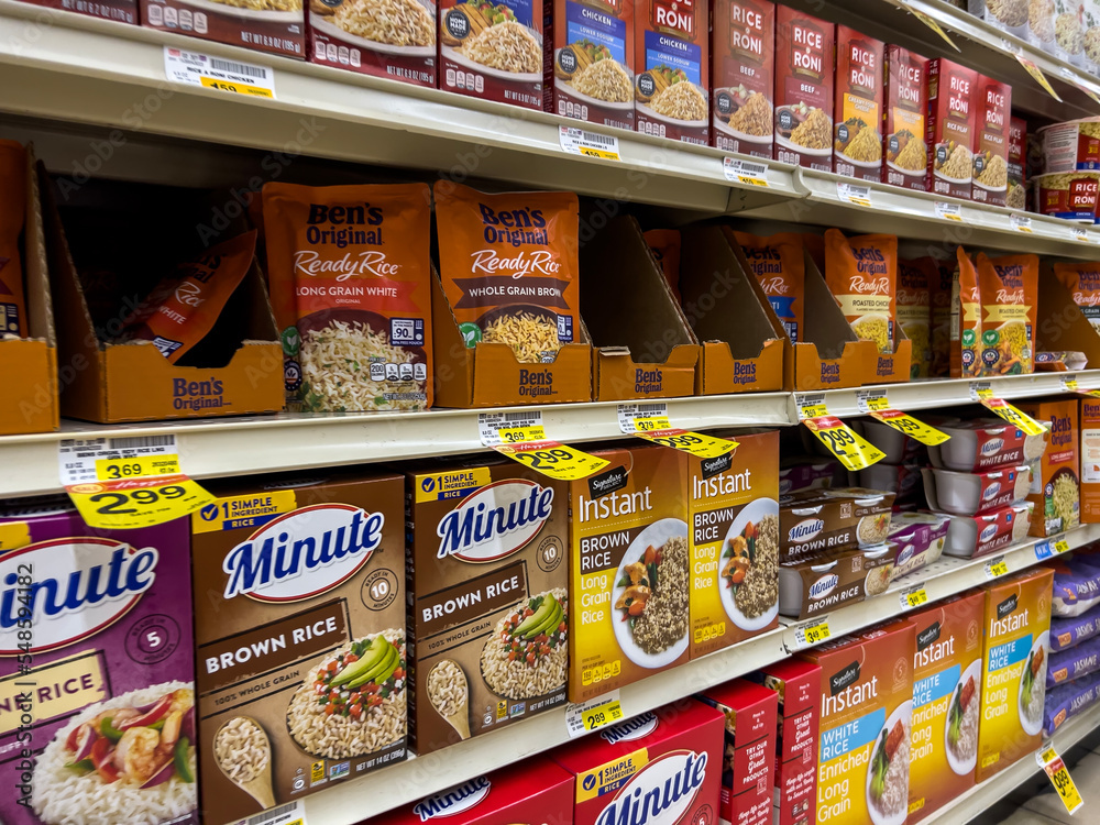 Snohomish, WA USA - circa November 2022: Angled view of instant rice ...