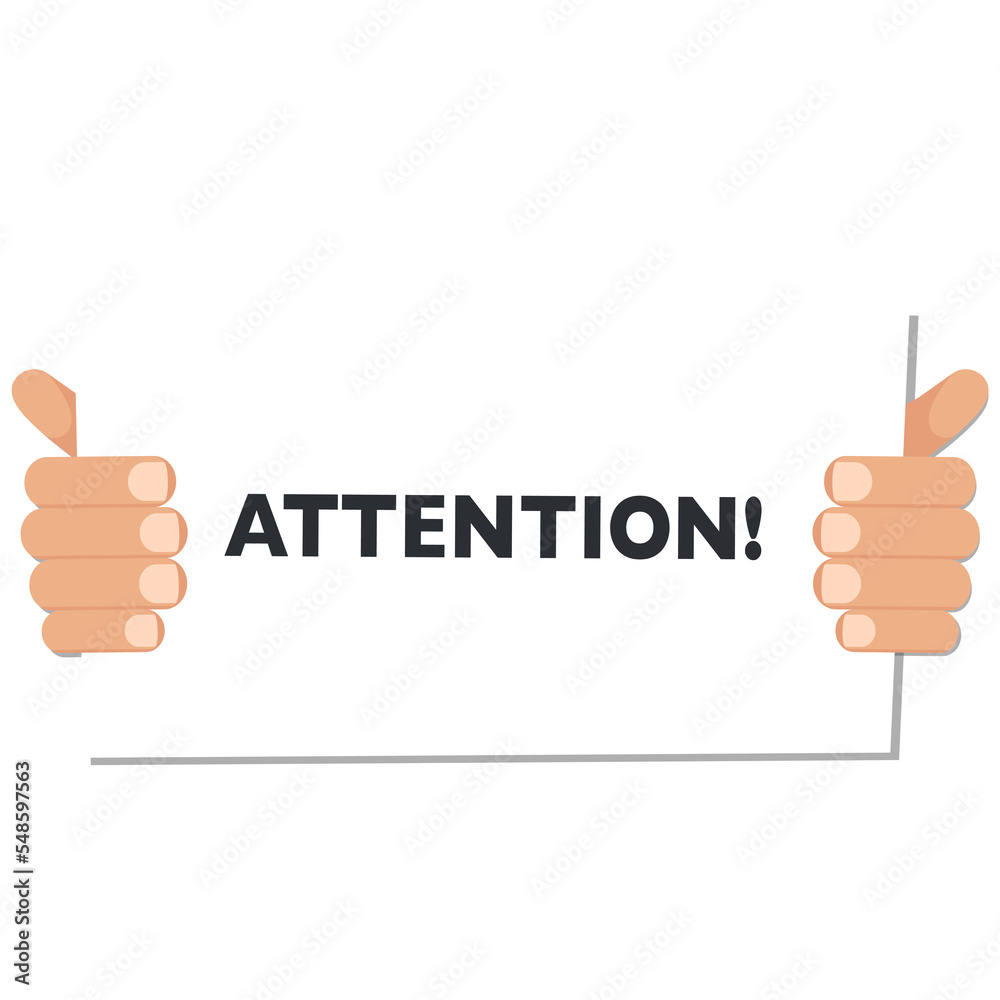 Photo & Art Print Hands holding banner with Attention caption, 69 ...