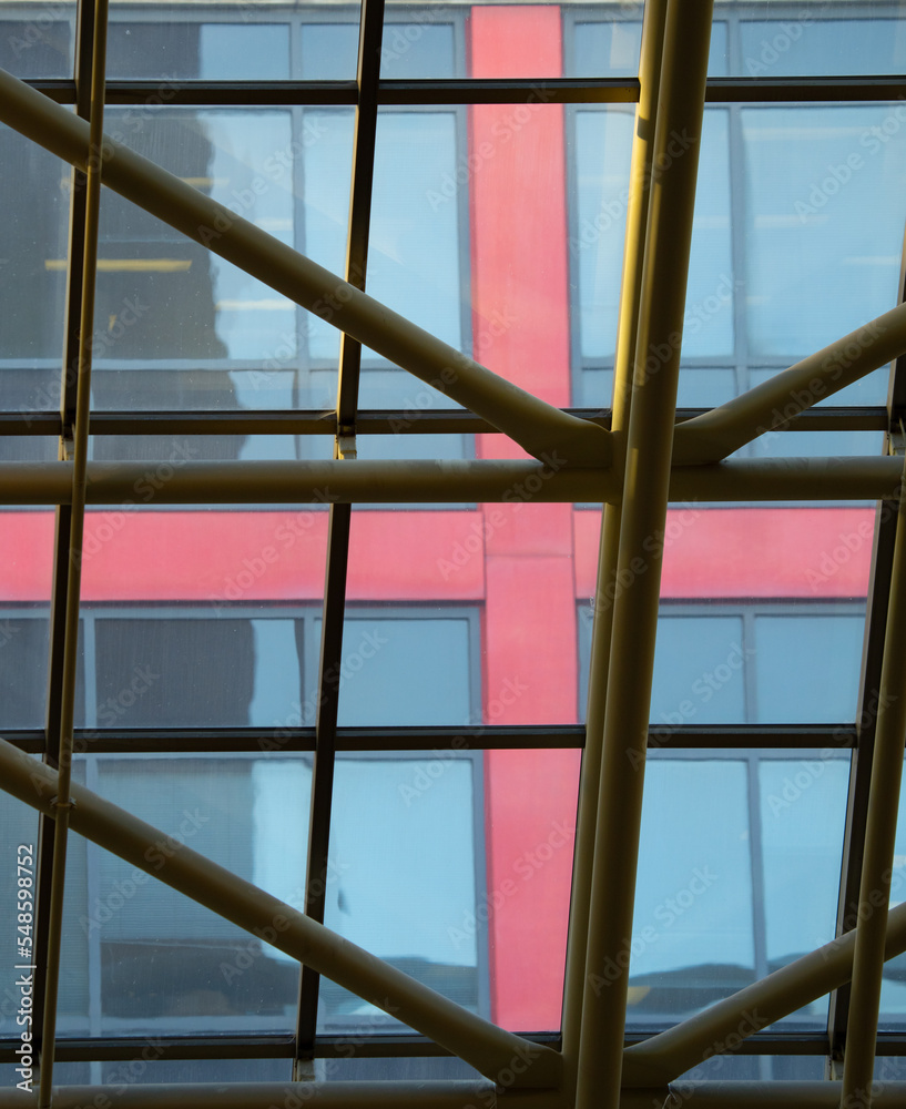 abstract design of indoor building structure steel beams with outdoor ...