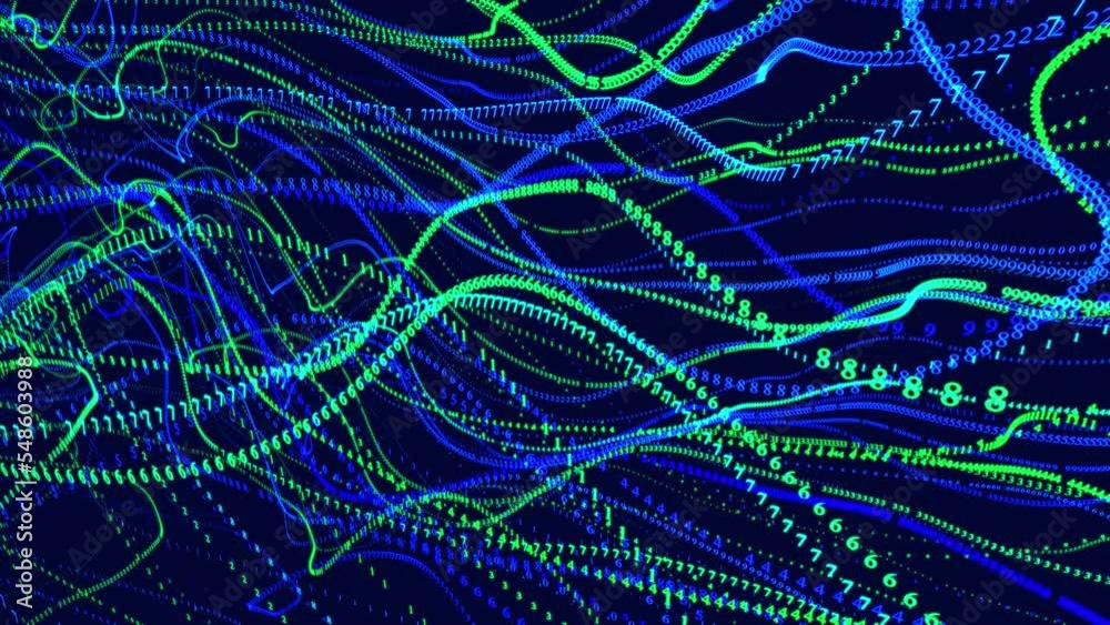 digital waves. Vj loop hologram abstract bg. Symbols form lines, grid, strings. Information ...