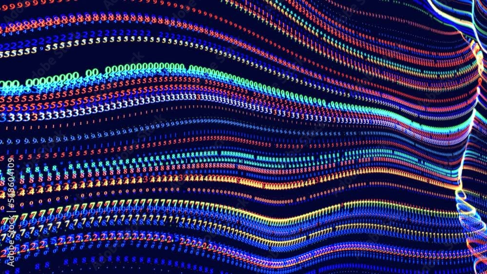 digital waves on surface. Vj loop hologram abstract bg. Symbols form lines, grid. Information ...