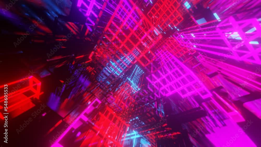 Hi-tech neon sci-fi tunel. Trendy neon glow lines form pattern and ...