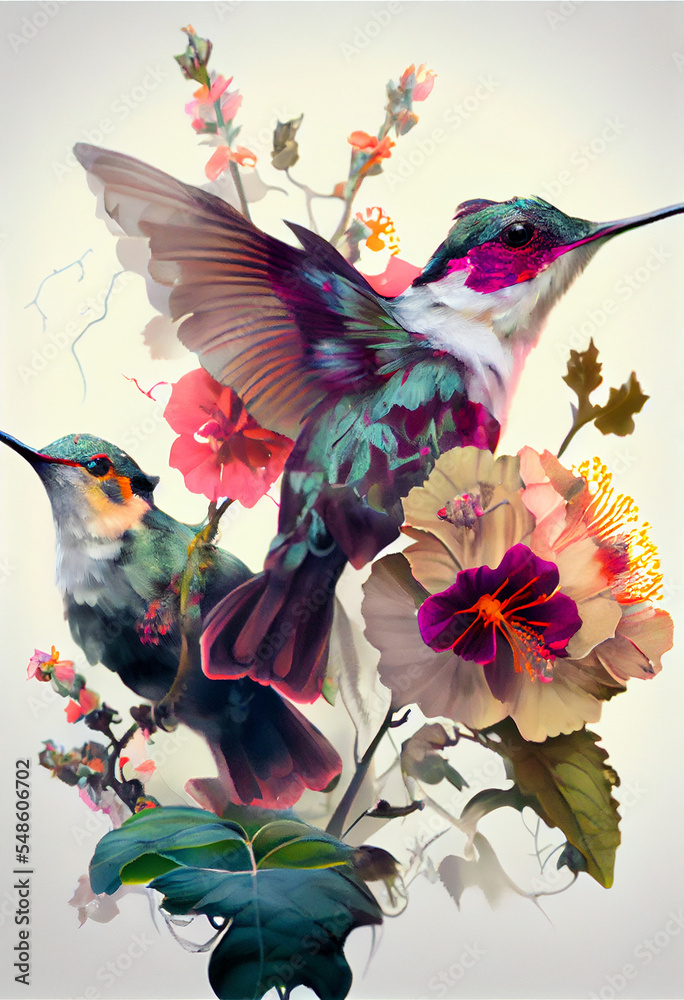 Hummingbird Flower Art Stock Illustration | Adobe Stock