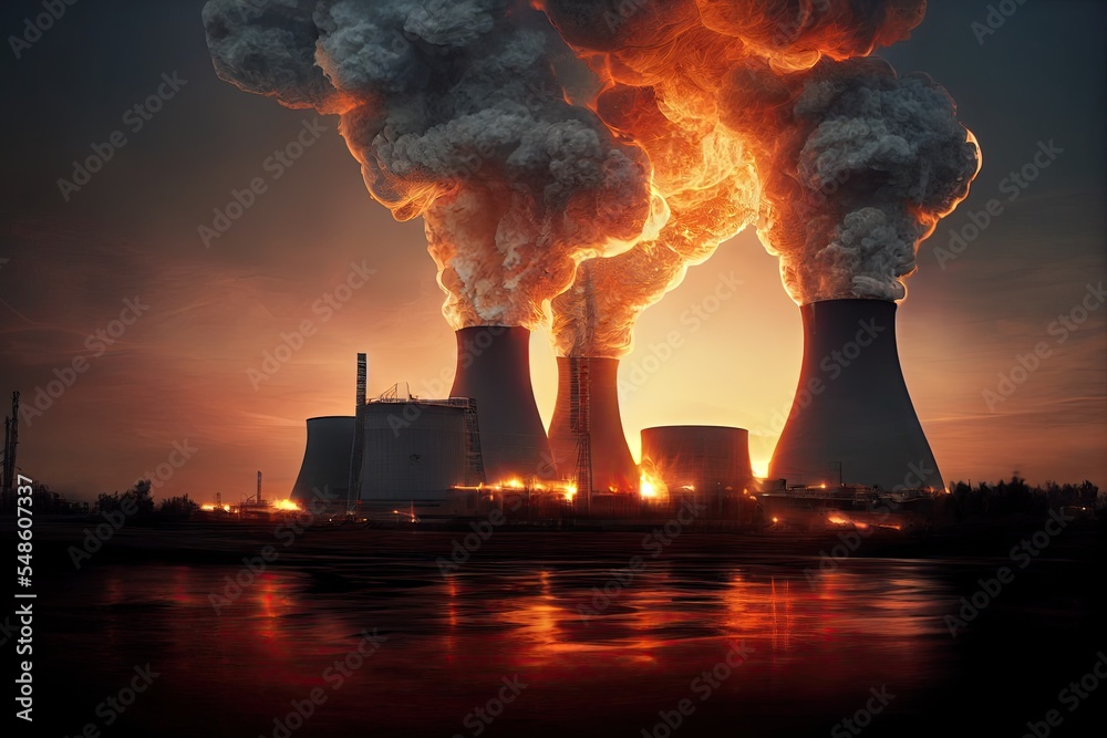 3D render: Radioactive nuclear reactors on fire of Chernobyl old ...