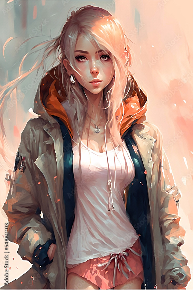 cool pretty anime girl dressing in modern trendy cloths Stock ...