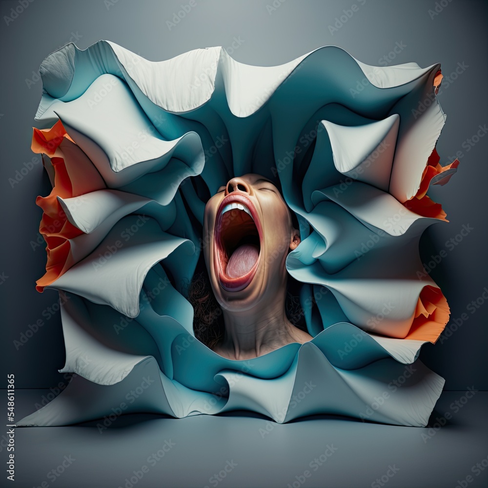 Screaming mouth, distorted face. Anguish, panic, anxiety, emotion ...