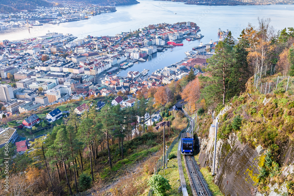 Floibanen funicular to Mt Floyen at Bergen City, from Top of Mount ...