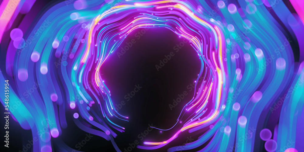 3d render, abstract pink blue neon background. Speed of light, motion ...