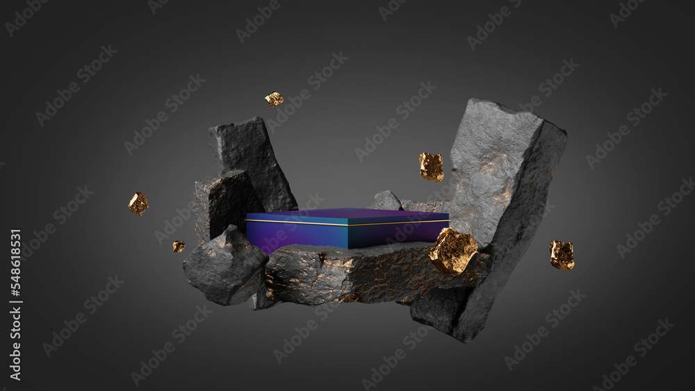 3d render, abstract wallpaper. Rocks, cobble stones, broken pieces and ...