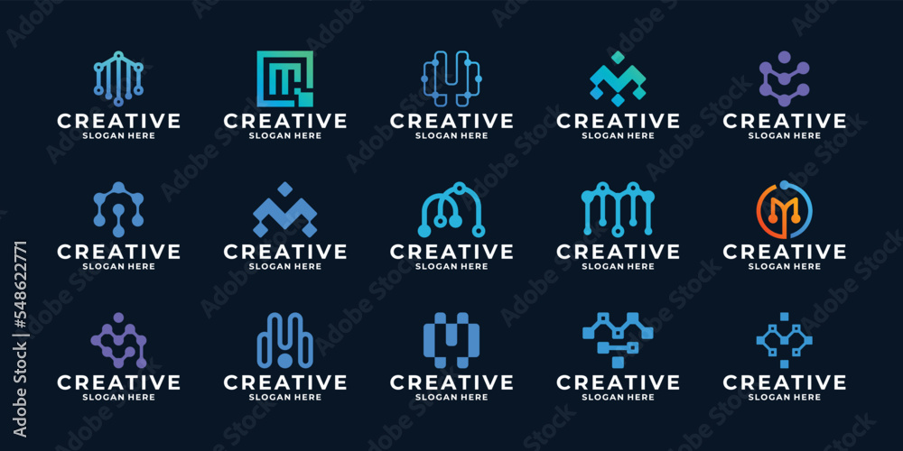 Initial letter M modern technology logo design inspiration. Stock ...