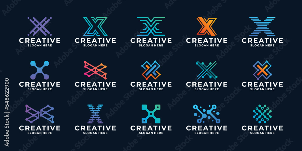 Collection of letter X logo design with dot concept for digital ...
