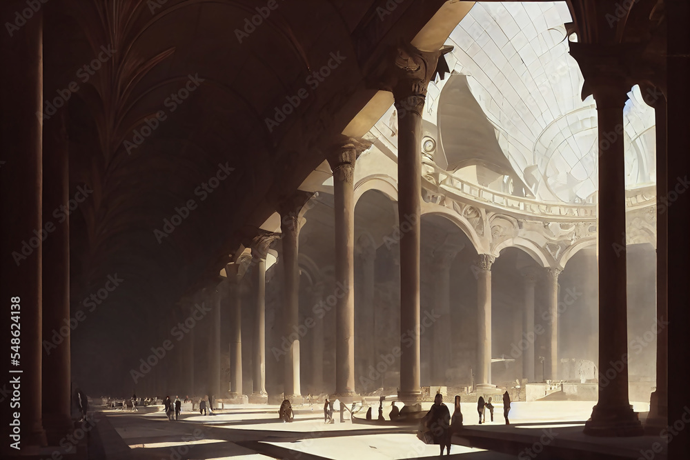 Greek and Roman inspired architecture, grand hall, roman forum ...