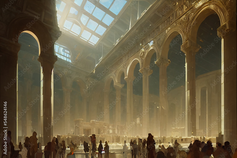 Greek and Roman inspired architecture, grand hall, roman forum ...