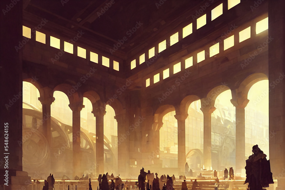 Greek and Roman inspired architecture, grand hall, roman forum ...