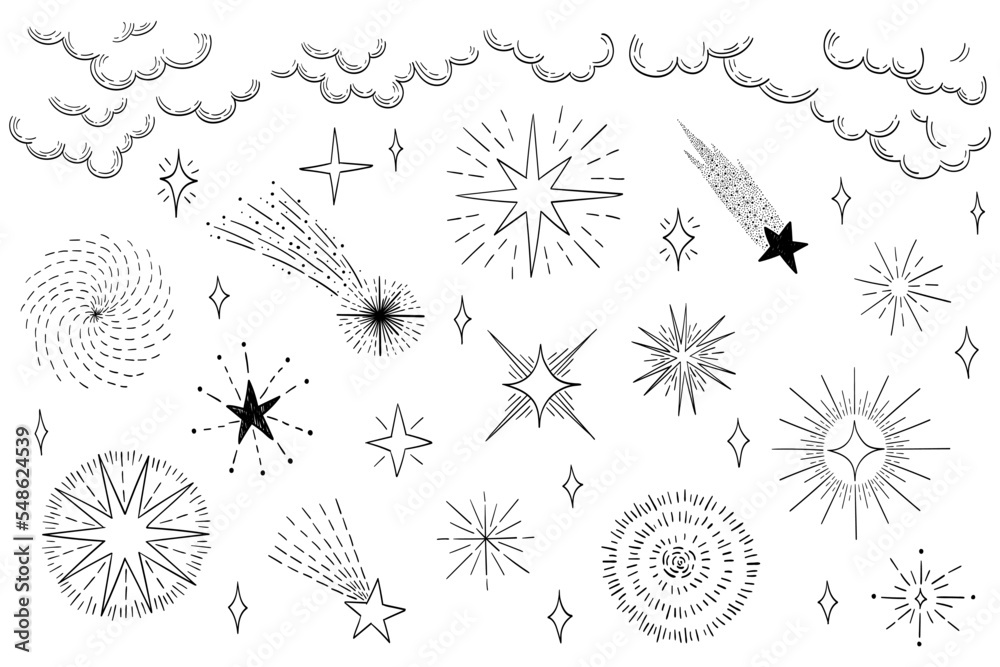 Hand draw elements set collection stars vector Stock Vector | Adobe Stock