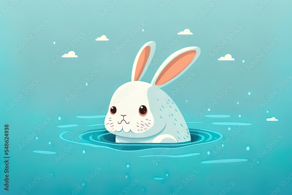 Cute Rabbit Swimming Cartoon 2D Illustrated Icon Illustration Stock ...