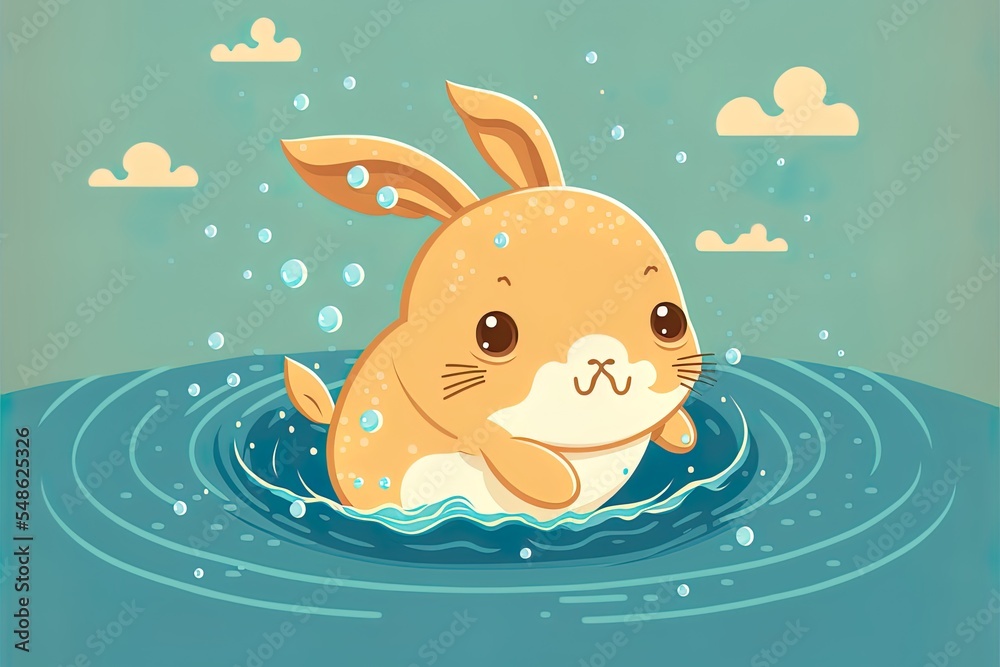 Cute Rabbit Swimming Cartoon 2D Illustrated Icon Illustration Stock ...