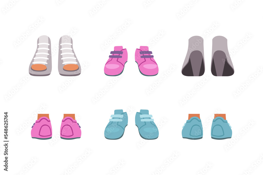 Footwear set, front or back view. Stylish fashion female shoes ...