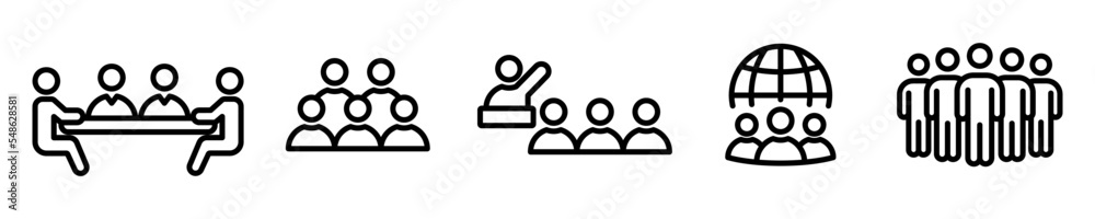Conjunto de iconos de reunión de personas. Grupo de personas, junta ...