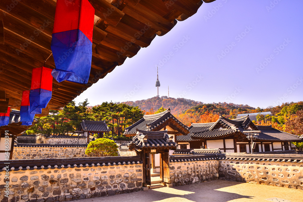 Traditional village scenery of Namsan Hanok Village in Seoul, 서울 남산한옥 ...