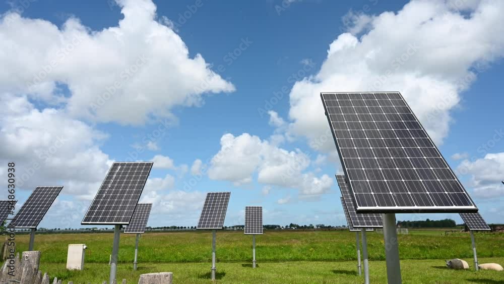 Solar cell plant. Solar energy farm. Solar panels. Producing clean ...