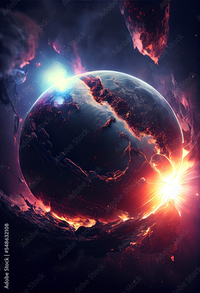Illustration of a meteor exploding in space. Meteor crashing on earth ...