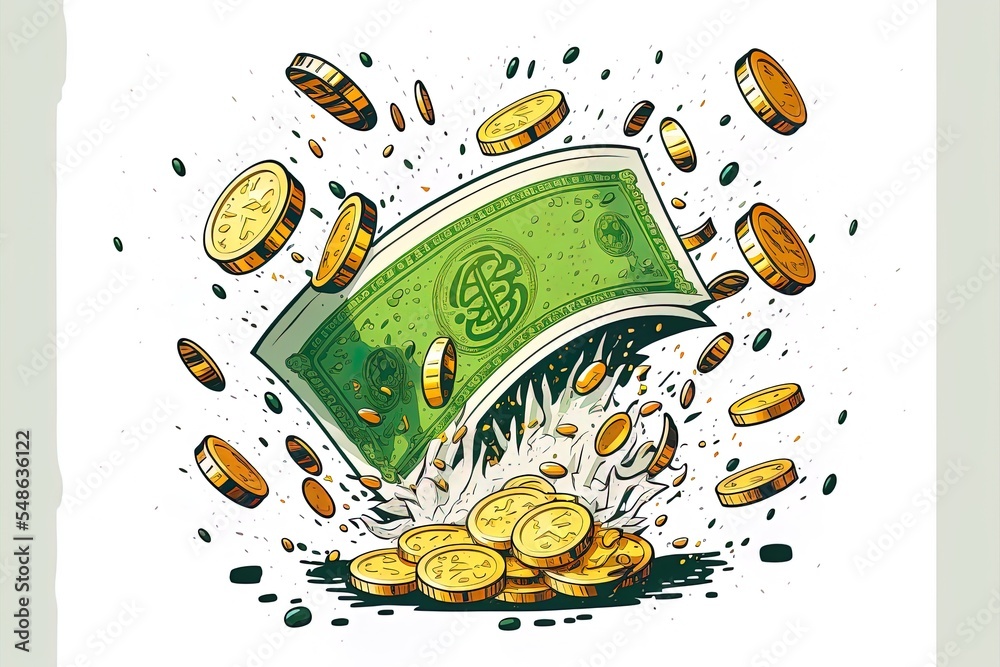 Cartoon Money Collection. Green Banknote And Gold Coins Cartoon ...