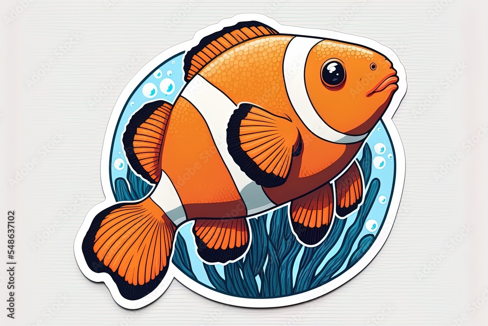 Sticker Template With Ocellaris Clownfish Cartoon Character Isolated ...