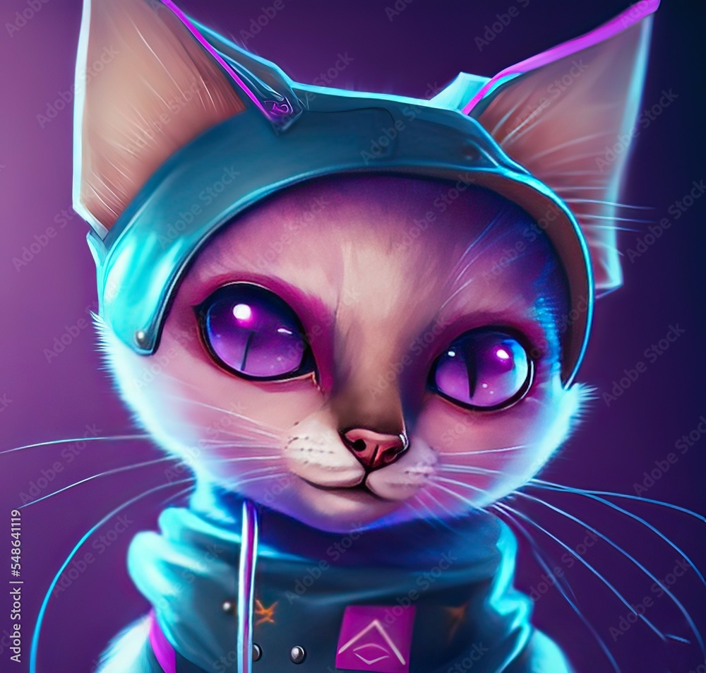 Futuristic cyber cat in cyberpunk style, Digital art style ...