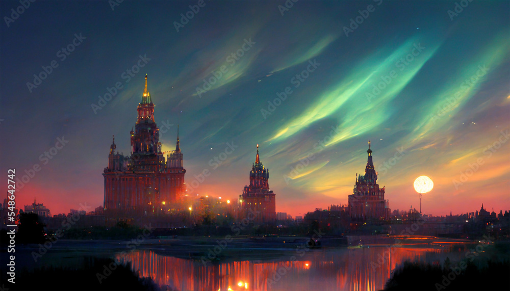 Russian night sky with cityscape Stock Illustration | Adobe Stock