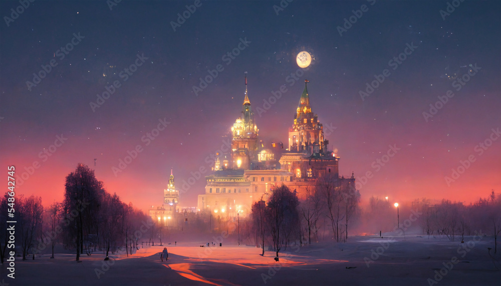 Russian night sky with cityscape Stock Illustration | Adobe Stock