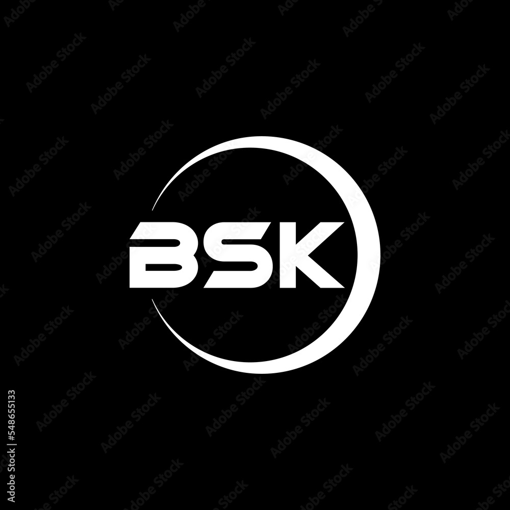 BSK letter logo design with black background in illustrator, cube logo ...