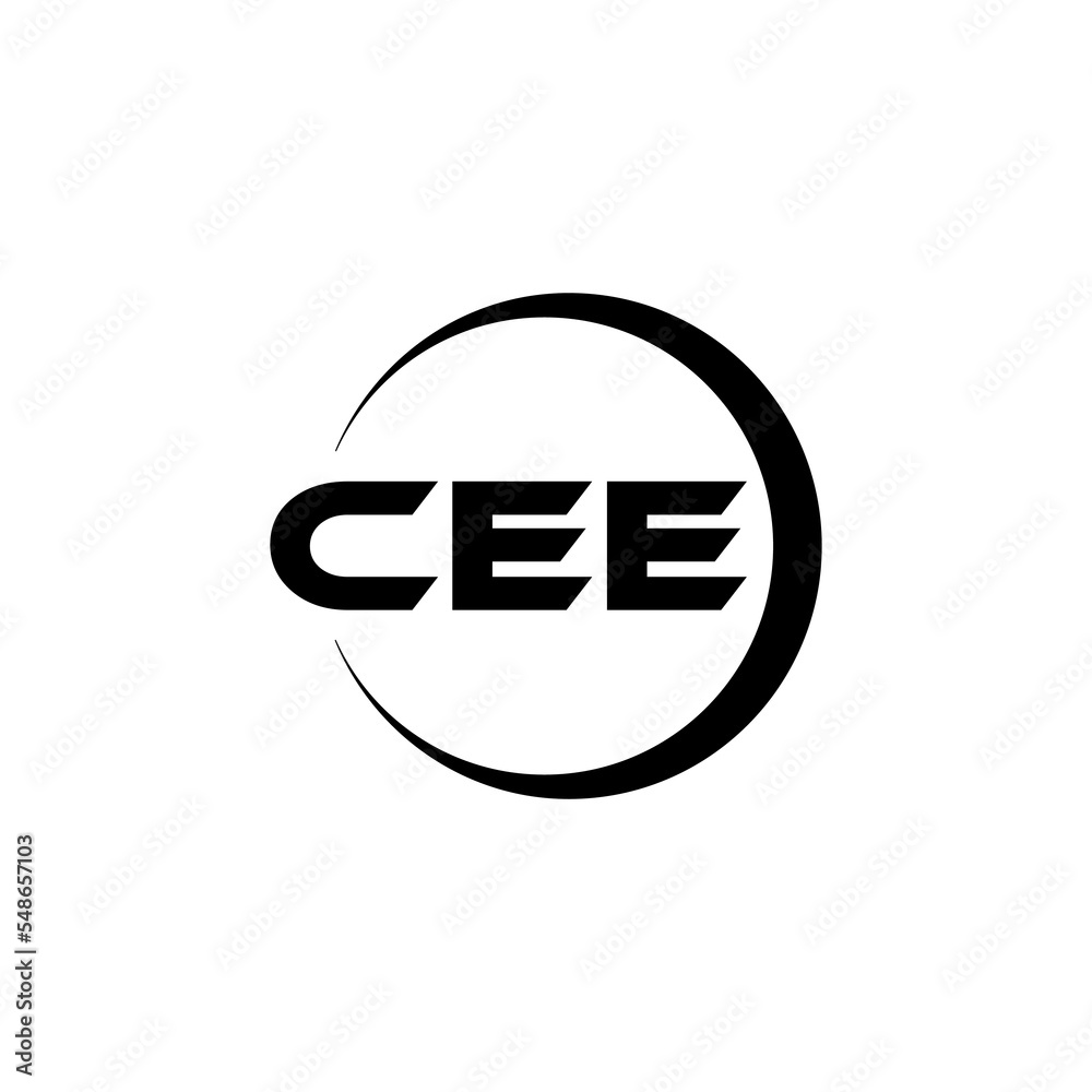 CEE letter logo design with black background in illustrator, cube logo ...