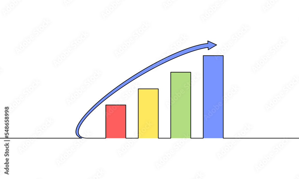 Continuous line drawing of graph icon, arrow up, growth graph with ...
