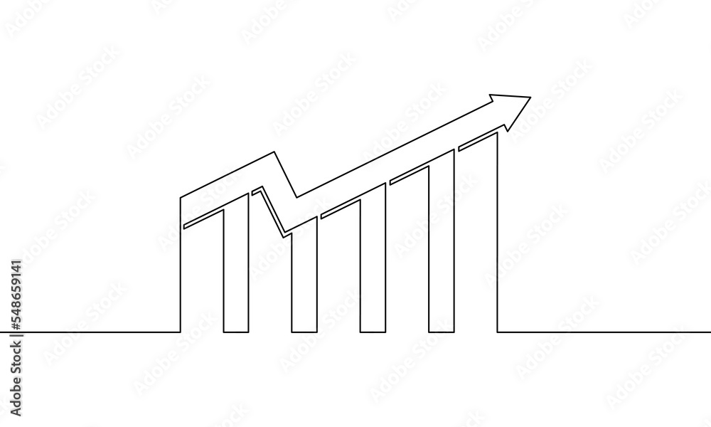 Continuous line drawing of graph icon, arrow up, bar chart, business ...