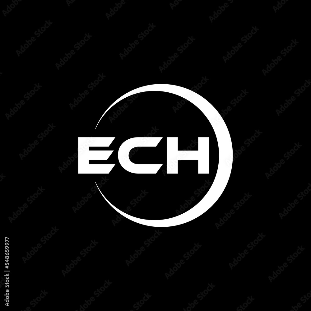 ECH letter logo design with black background in illustrator, cube logo ...